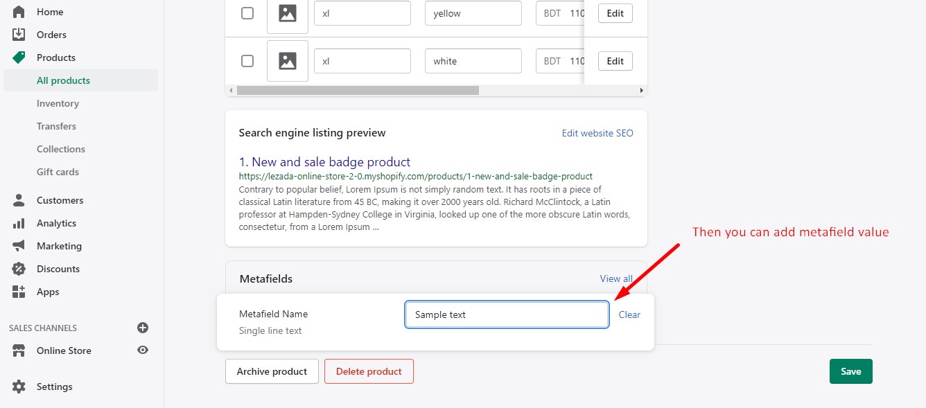 How to create metafield – Lezada Shopify Theme