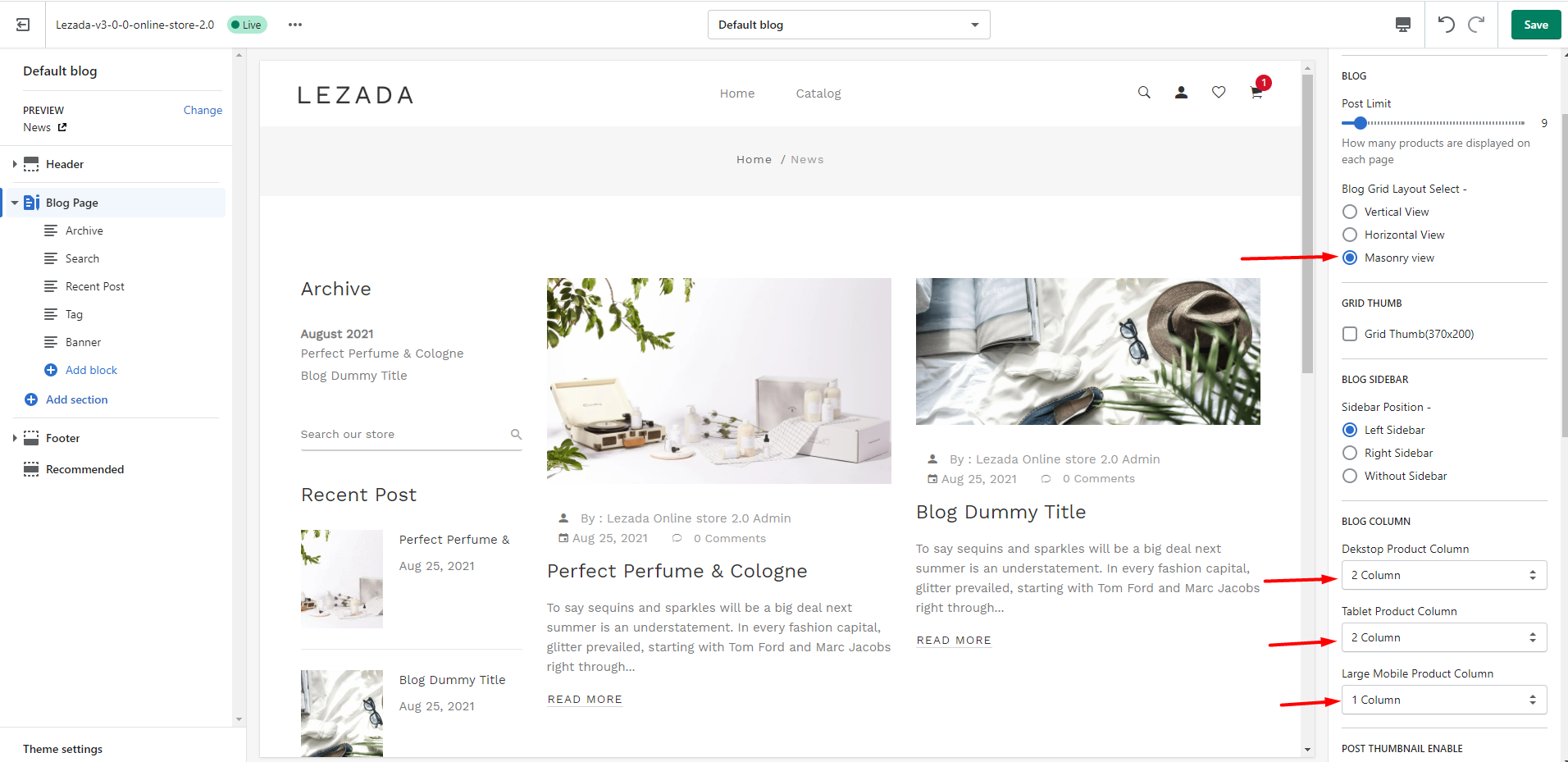 Blog Page Settings – Lezada Shopify Theme