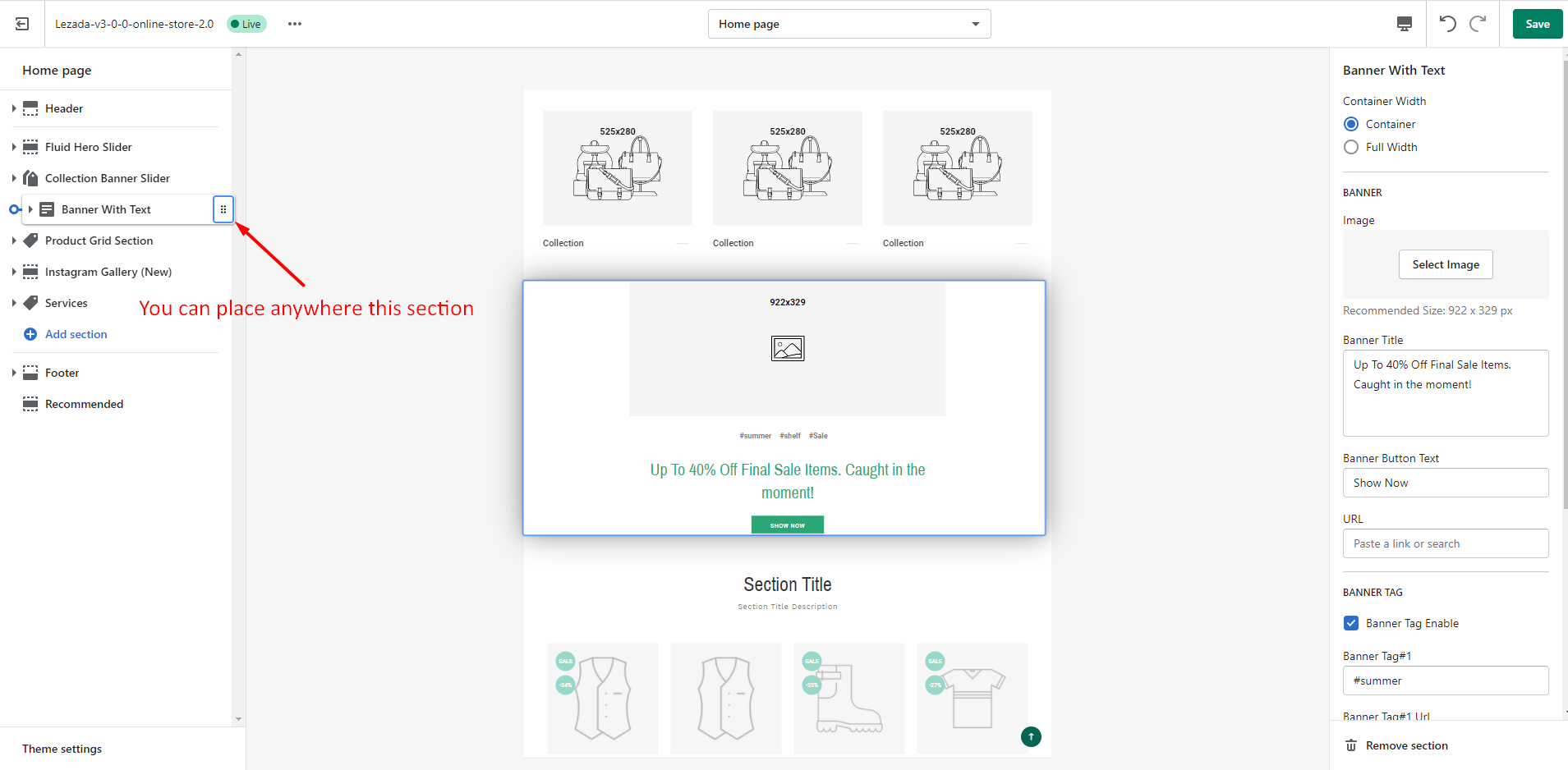 How to add a section? – Lezada Shopify Theme