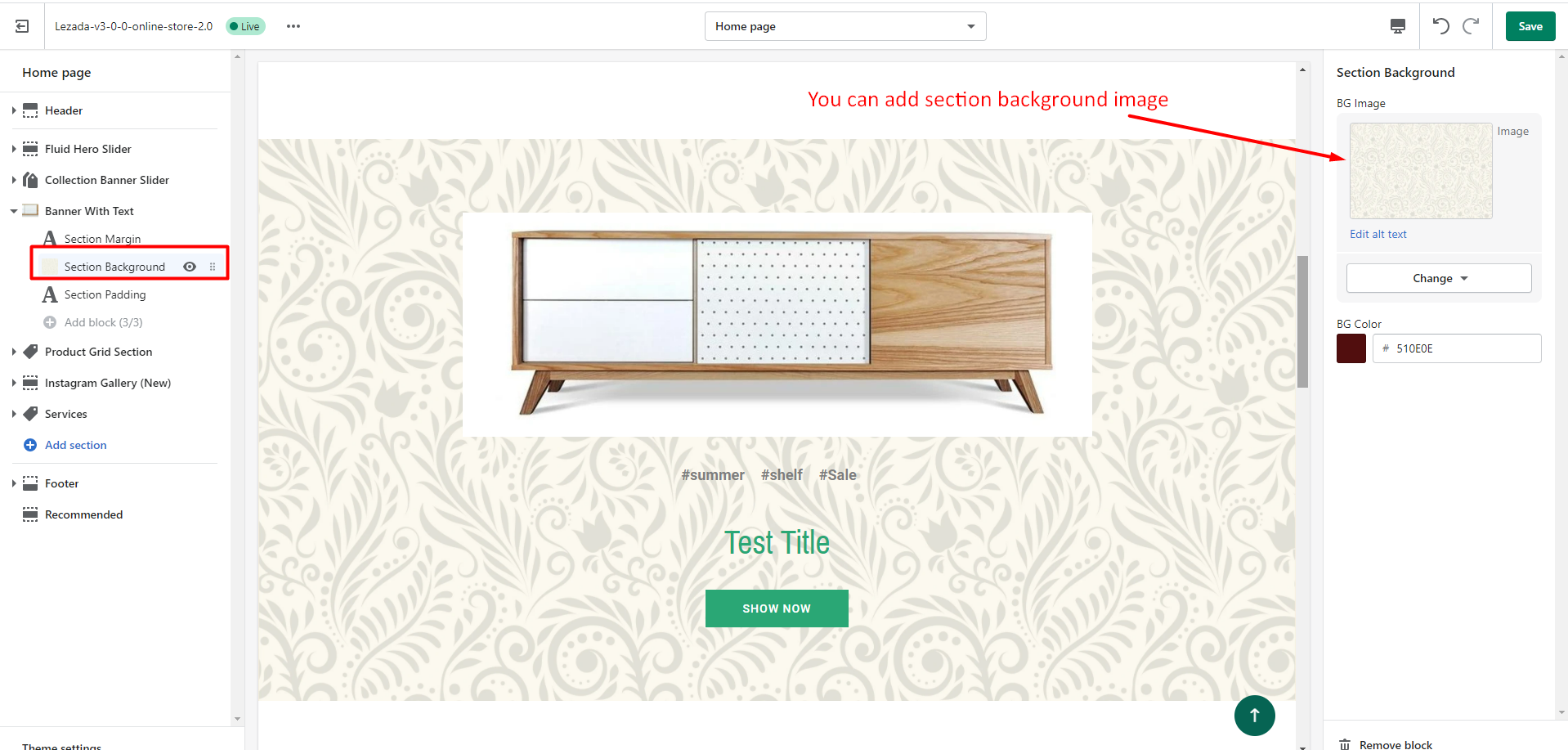 Add Section Background – Lezada Shopify Theme