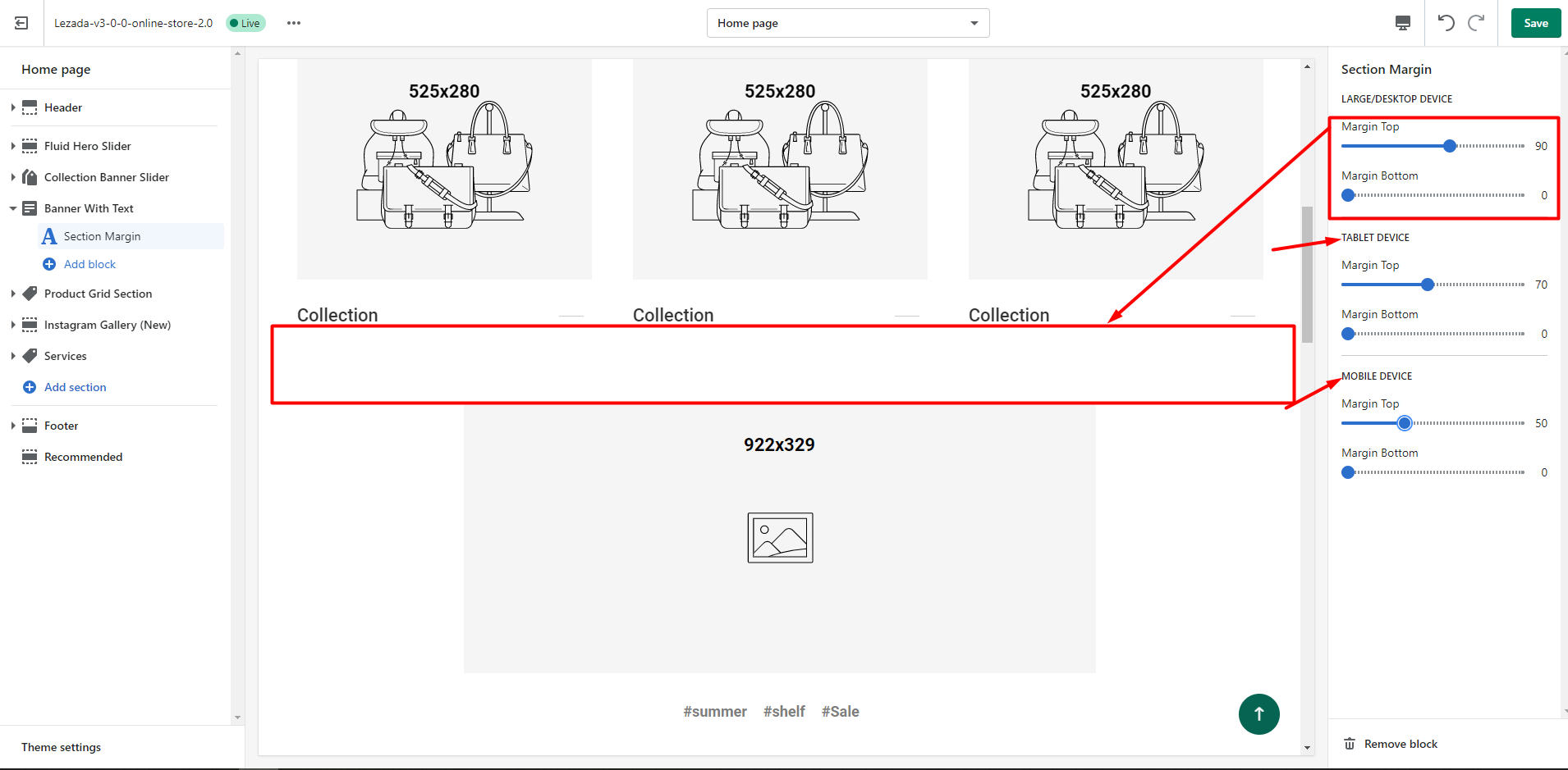 Add Section Spacing – Lezada Shopify Theme