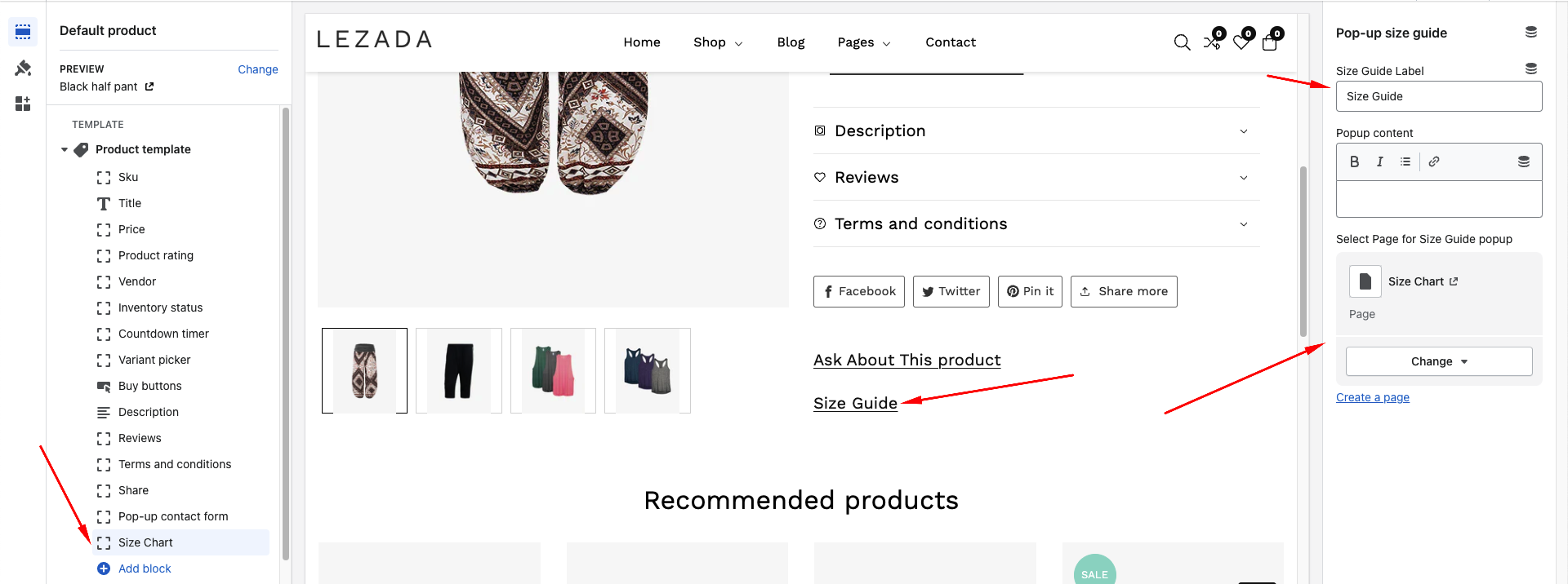 How to configure the Pop-up size guide on the product page – Lezada ...