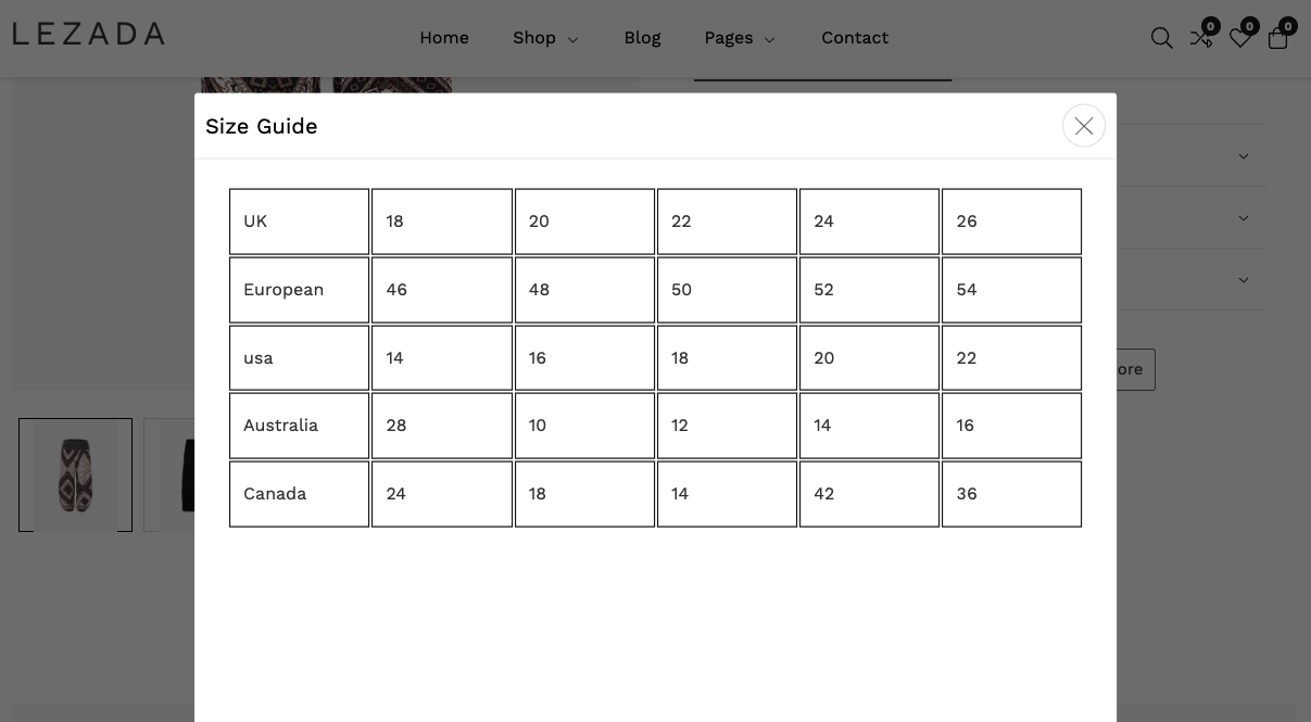How to configure the Pop-up size guide on the product page – Lezada ...